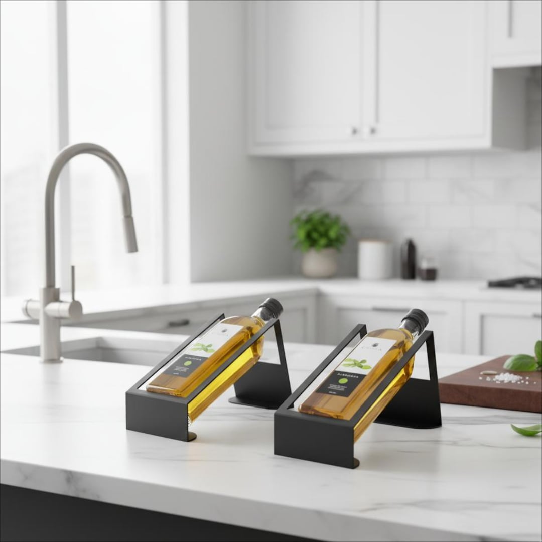 Modern Metal Olive Oil Bottle Holder for Kitchen Counter, Minimalist ...