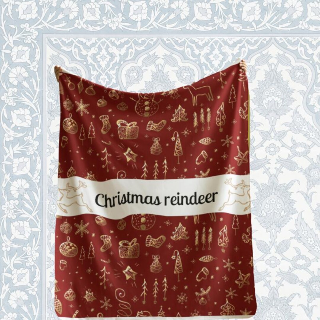 Reindeer Blanket,christmas Reindeer Blanket,festive Blanket,bobble Knit ...