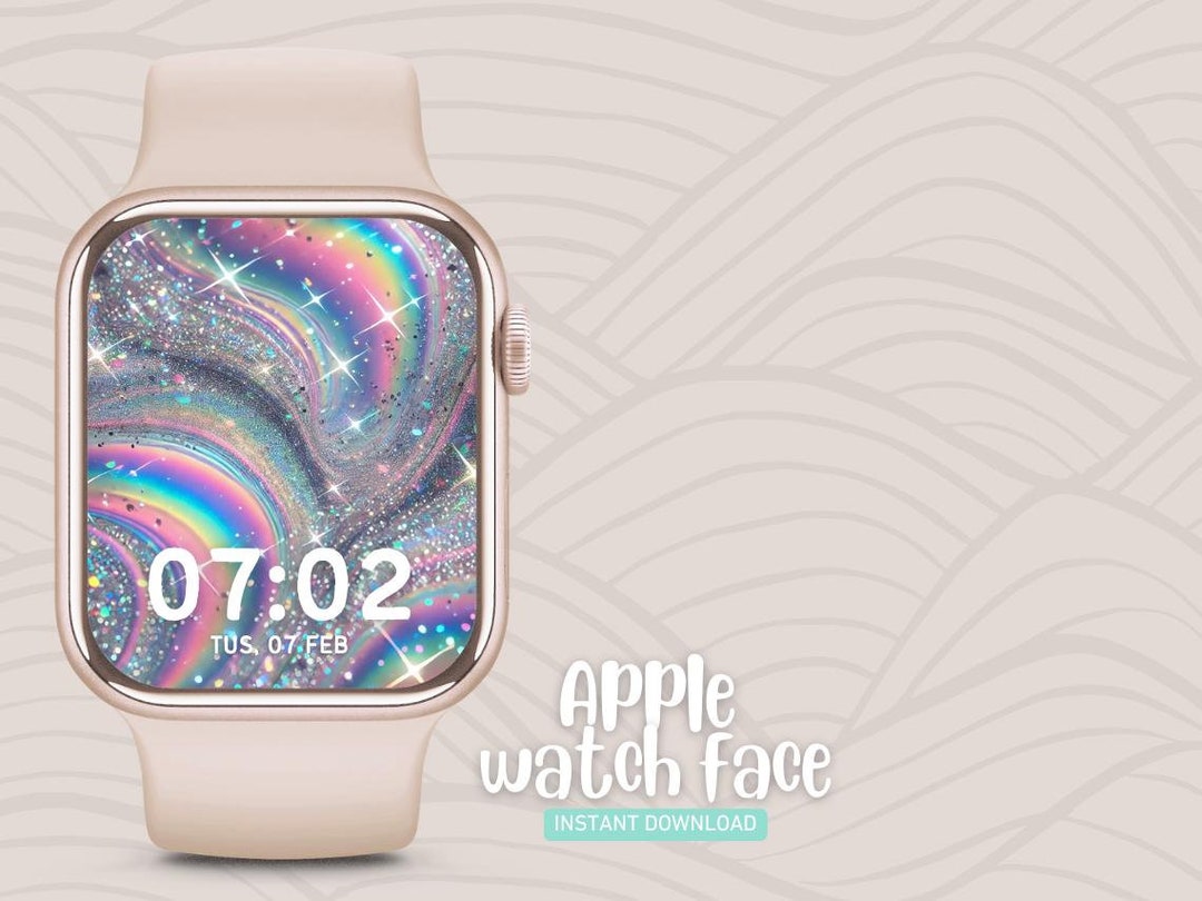 Holographic Glitter Apple Watch Face, Sparkly Wallpaper for Smartwatch ...