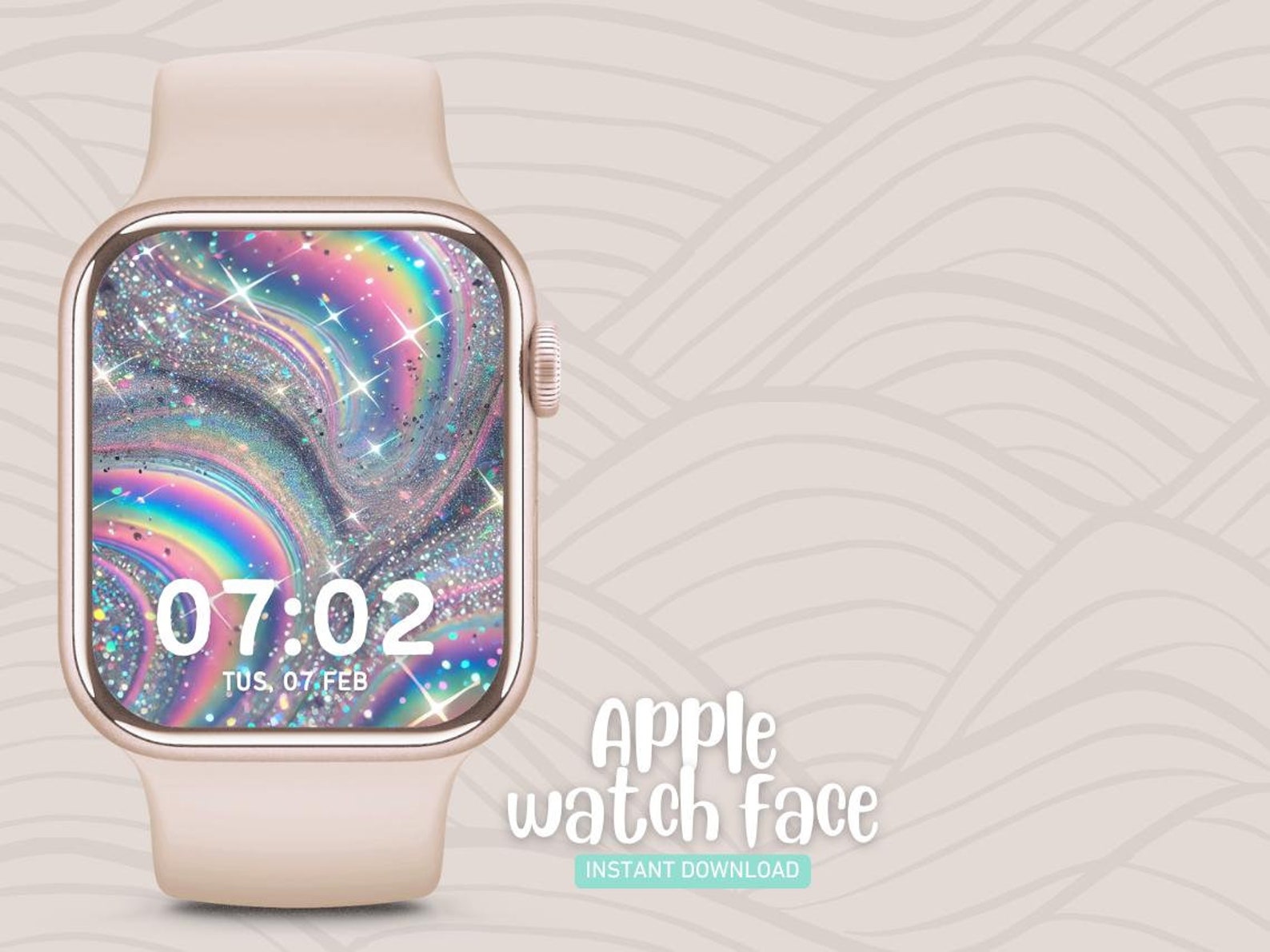 Holographic Glitter Apple Watch Face, Sparkly Wallpaper for Smartwatch ...