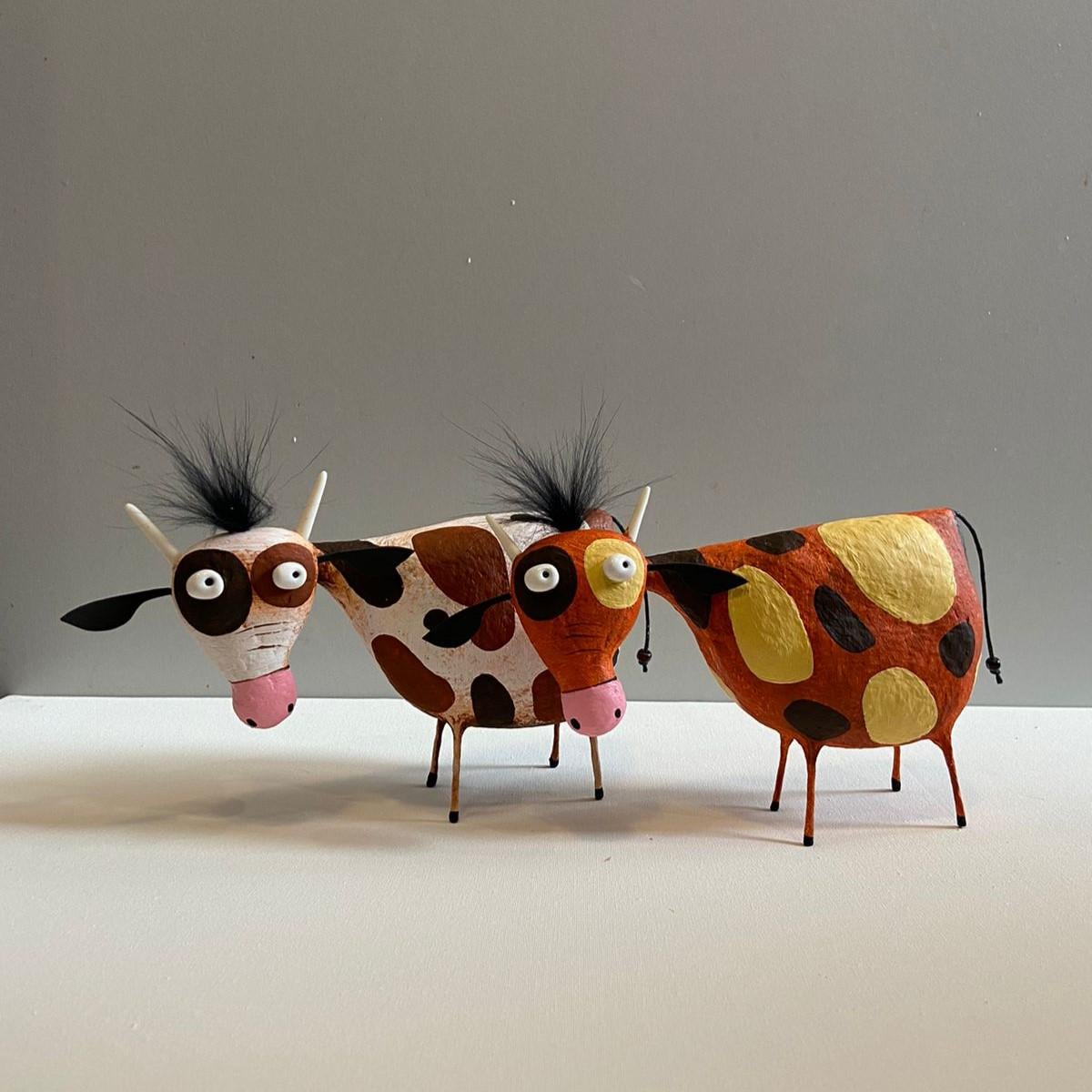 Cow Figurine - Paper Mache Cow Statuette - Cute Cows - Animal Sculpture ...