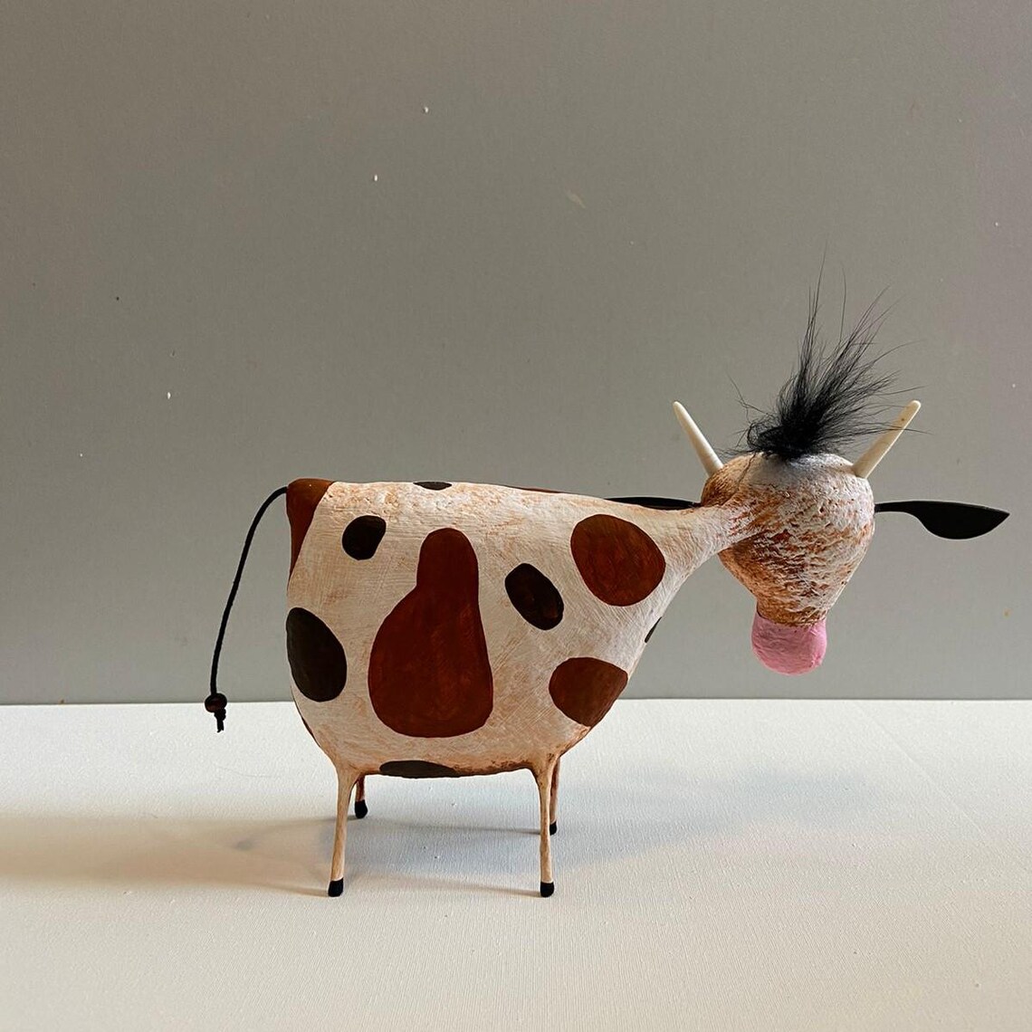 Cow Figurine - Paper Mache Cow Statuette - Cute Cows - Animal Sculpture ...