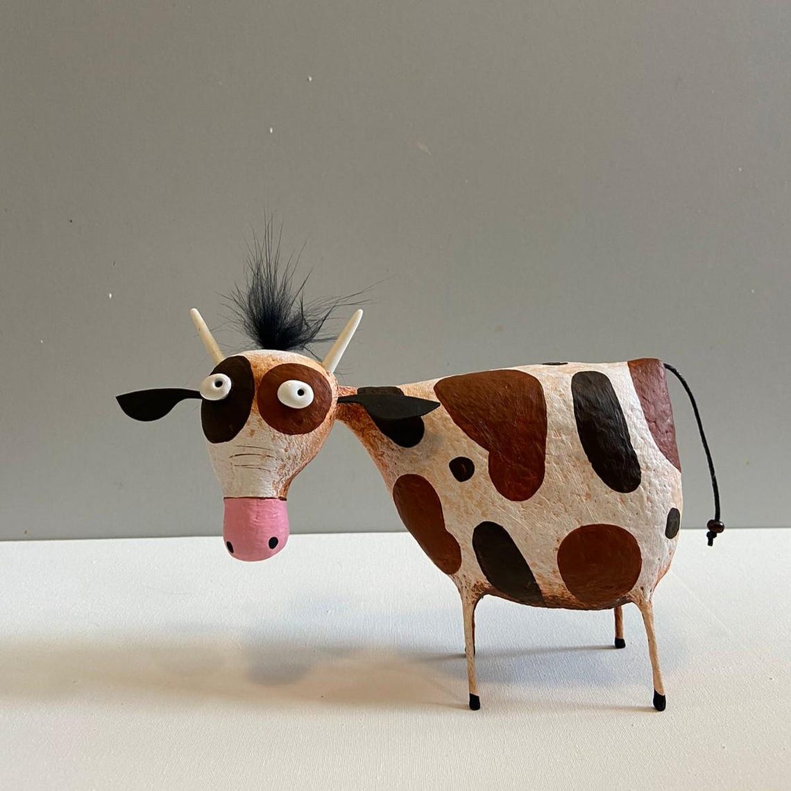 Cow Figurine - Paper Mache Cow Statuette - Cute Cows - Animal Sculpture ...