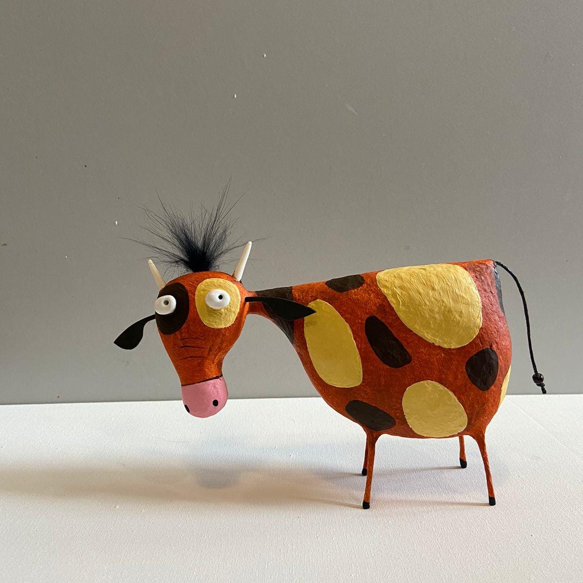 Cow Figurine - Paper Mache Cow Statuette - Cute Cows - Animal Sculpture ...
