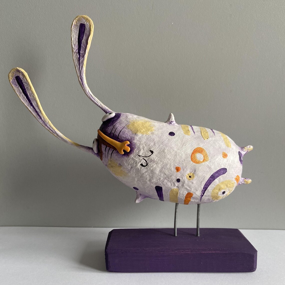 Flying Rabbit - Paper Mache Animal Sculpture - Rabbit Figurine - Hare ...