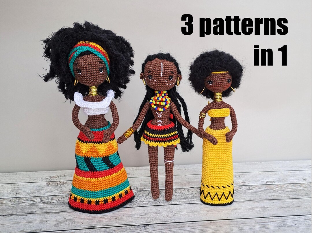 3 African Dolls, Set Pattern Crochet Dolls, Tutorial Black Dolls - Etsy