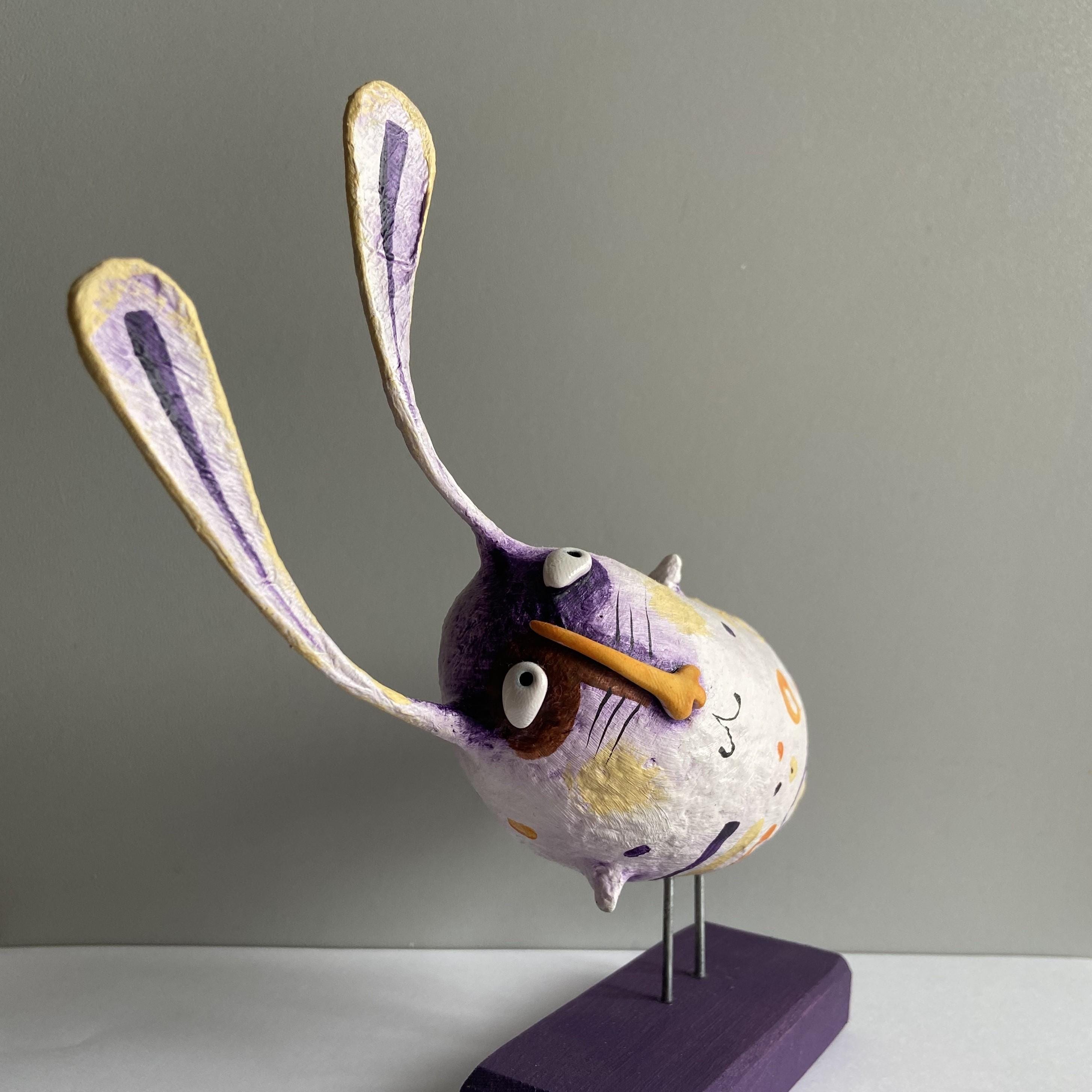Flying Rabbit - Paper Mache Animal Sculpture - Rabbit Figurine - Hare ...