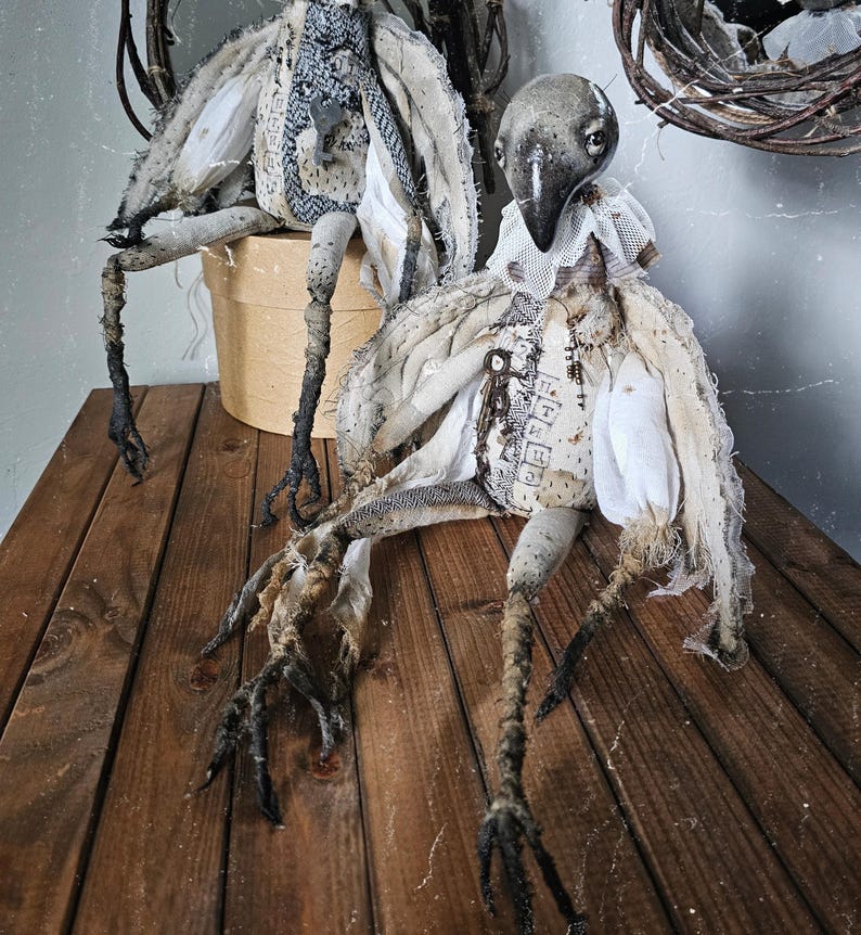 Handmade Collectible Art Doll Bird, Key Keeper, Vintage Style Fabric ...