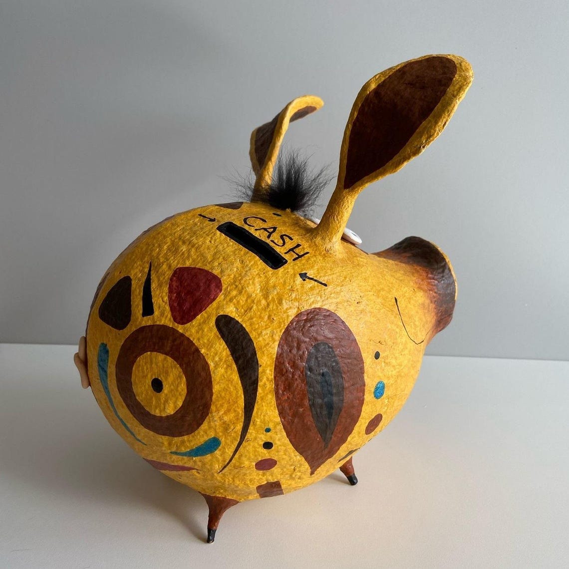 Pig Figurine, Paper Mache Piggy Bank, Pig Statuette, Money Box, Coin ...