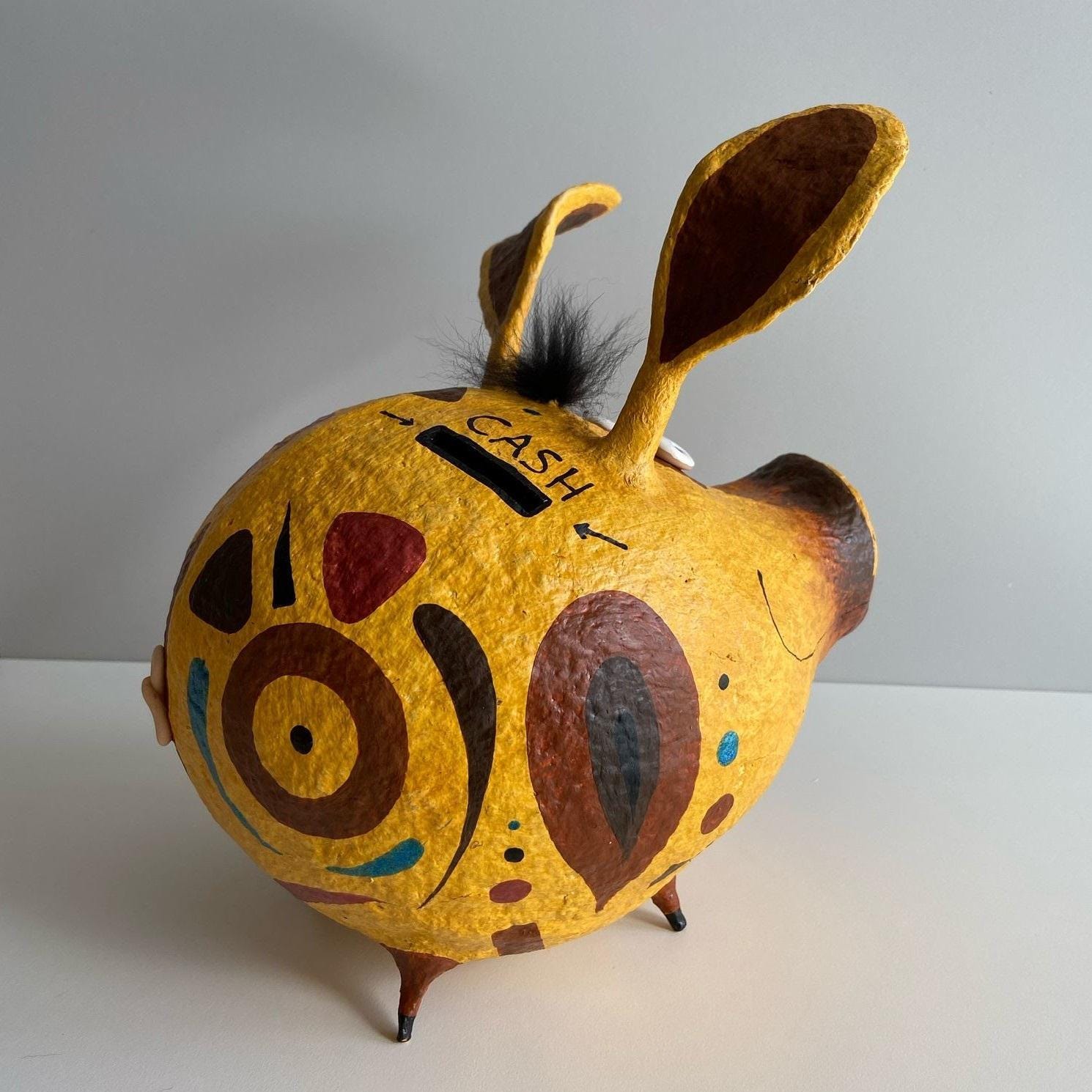 Pig Figurine, Paper Mache Piggy Bank, Pig Statuette, Money Box, Coin ...