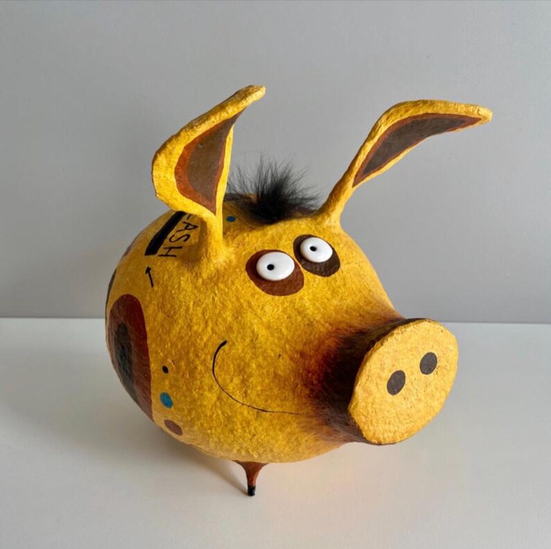 Pig Figurine, Paper Mache Piggy Bank, Pig Statuette, Money Box, Coin ...