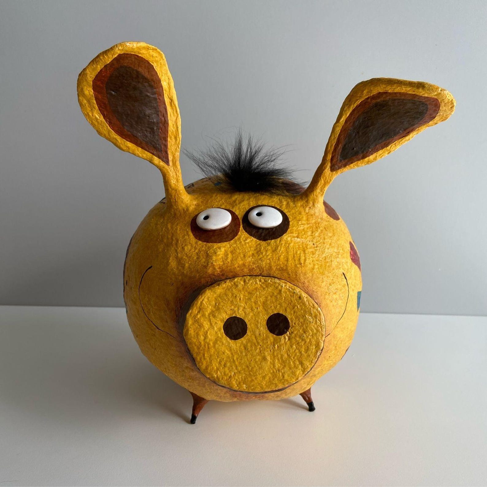 Pig Figurine, Paper Mache Piggy Bank, Pig Statuette, Money Box, Coin ...