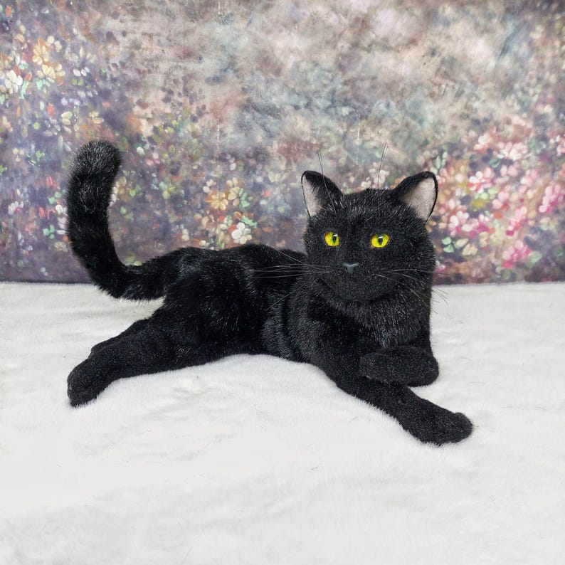 Black Cat Realistic Plush Animal Toy . Artist Plush Toy . Realistic ...