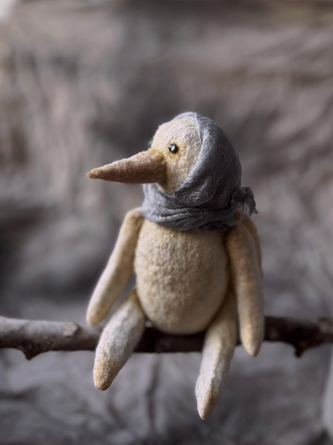 Handmade 5-way Jointed White Crow Art Doll — Luxury Merino Wool & Silk ...