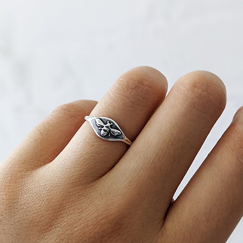 Handmade Bee Signet Ring, Nature Jewelry, Silver Jewelry, Bronze ...