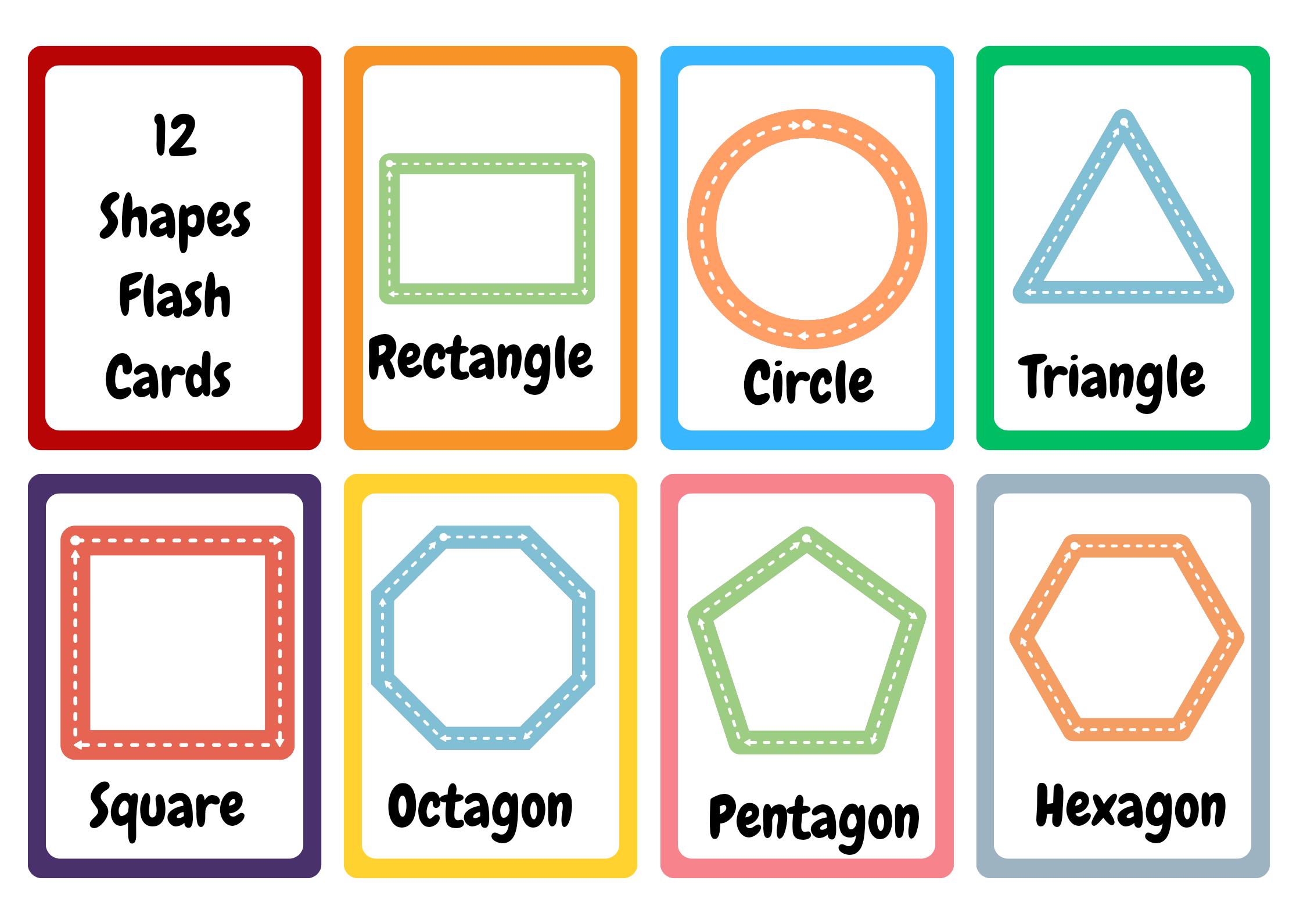 Shapes Tracing Cards, Preschool Full Page 2D Shapes Worksheets, Basic ...