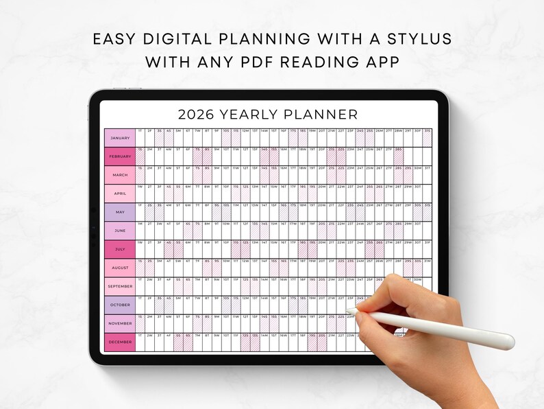 PINK Yearly Planner 2026, Printable Year at a Glance, Yearly Calendar ...