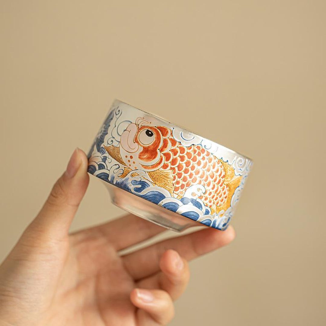 Silver Handcrafted Porcelain Koi Fish Tea Cup - Etsy