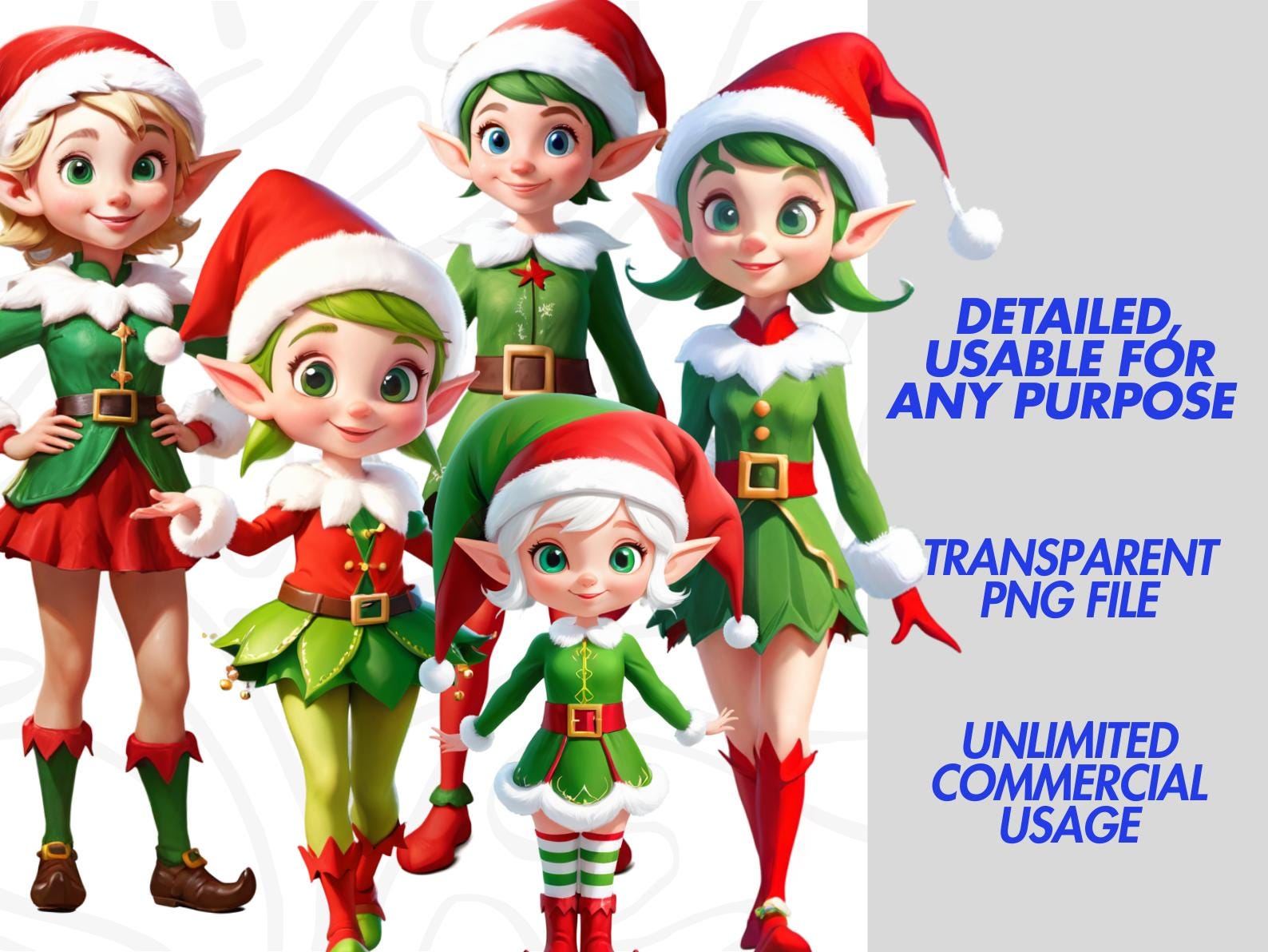 Female Christmas Elves Clipart Bundle PNG – Festive Holiday Elf Designs ...