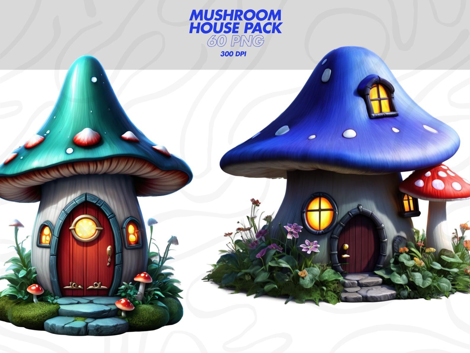 Mushroom Fairy Houses Clipart - 60 PNG Enchanting House Graphics, Fairy ...
