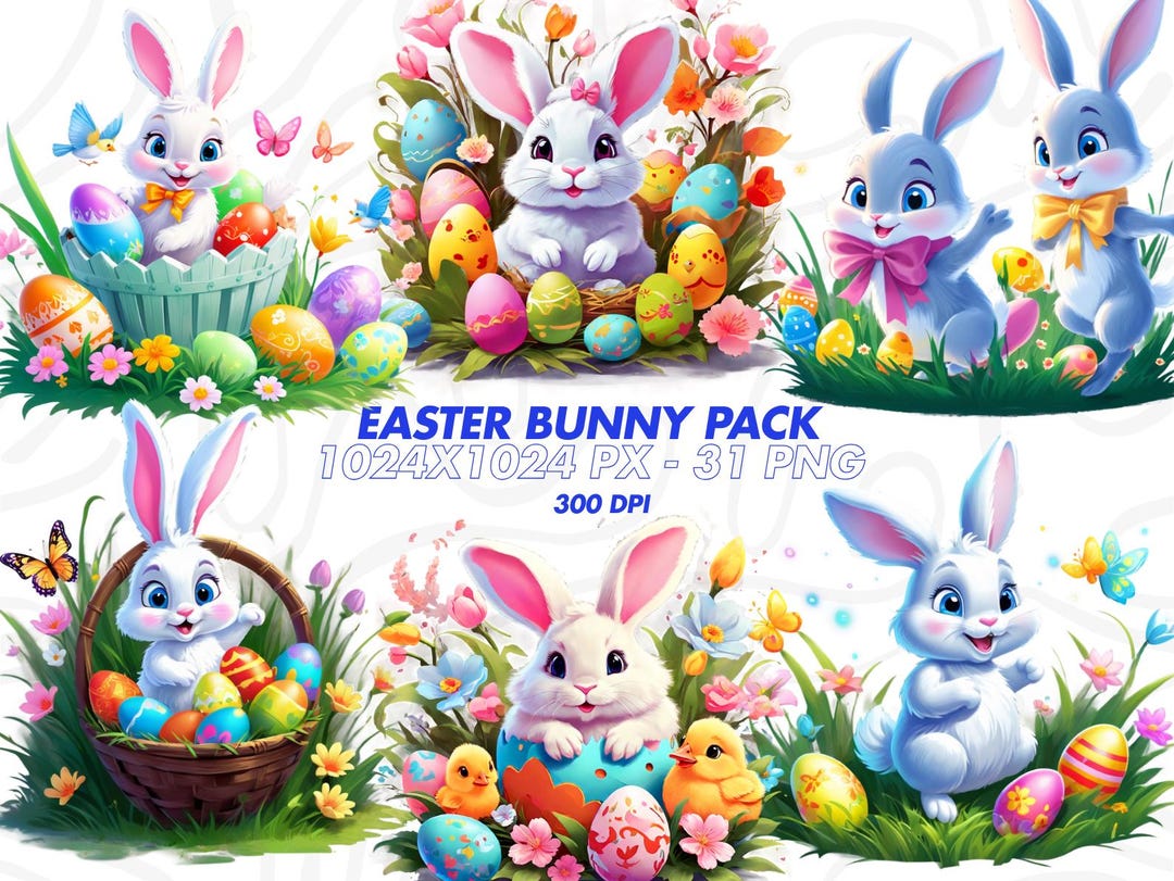 Easter Bunny Clipart Bundle, Bunny Clipart, Rabbit Clipart, Easter Eggs ...