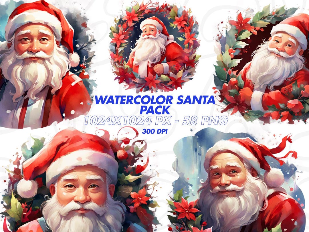 Watercolor Santa Claus Clipart Bundle, Santa Claus and Reindeer PNG ...