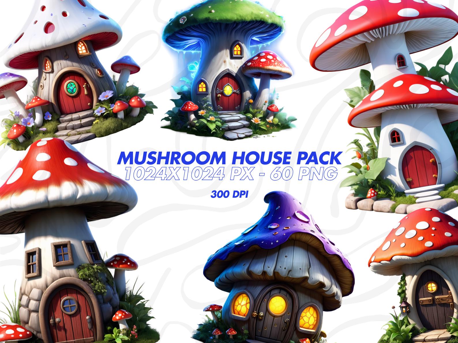 Mushroom Fairy Houses Clipart - 60 PNG Enchanting House Graphics, Fairy ...