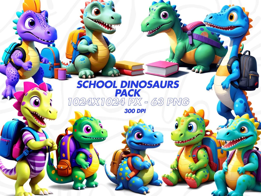 School Dinosaurs, Cute Dino Clipart Bundle, Teacher Graphics, Cute ...
