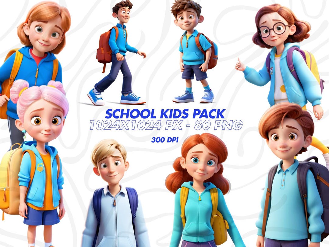 School Kids Clipart Bundle | 80 Cute PNG With Transparent Backgrounds ...