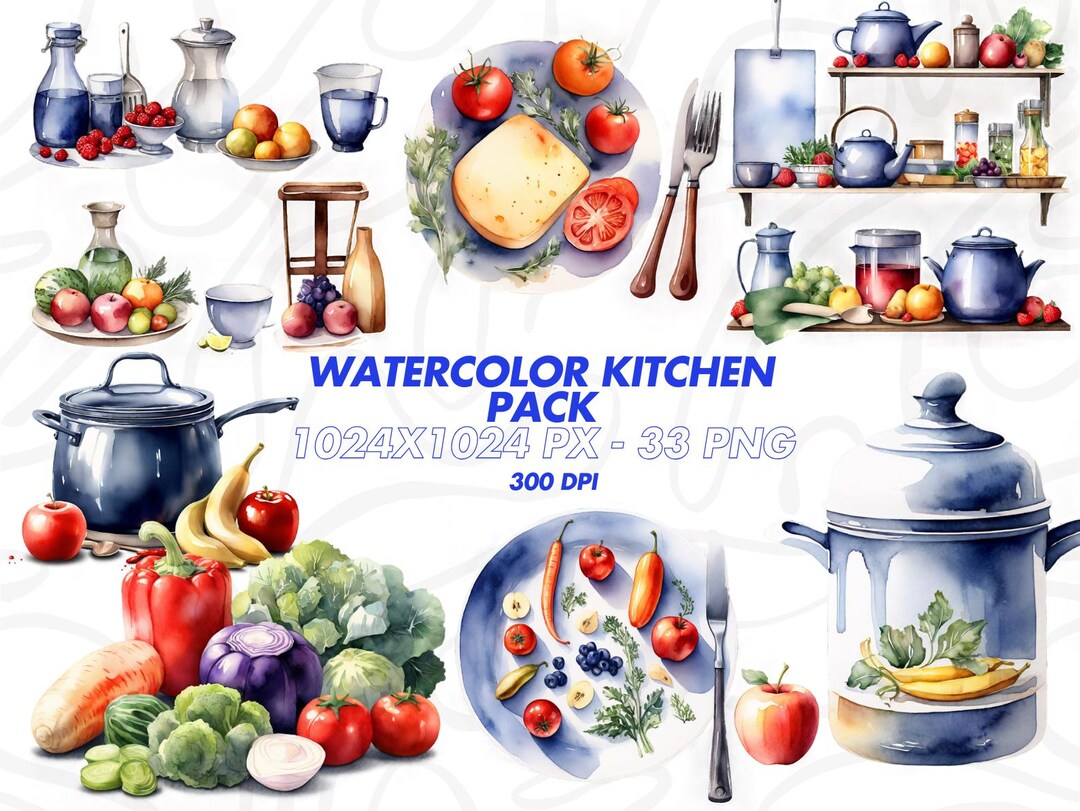 Watercolor Kitchen PNG, Kitchen Illustration, Kitchen Clip Art, Cuisine ...