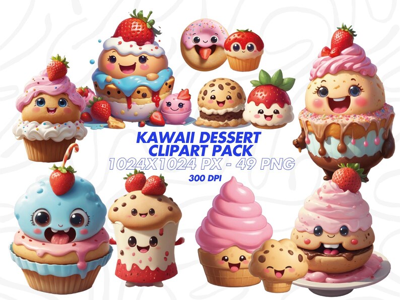 Kawaii Dessert Clipart, Cute Kawai PNG, Kawaii Sweets, Icecream, Muffin ...