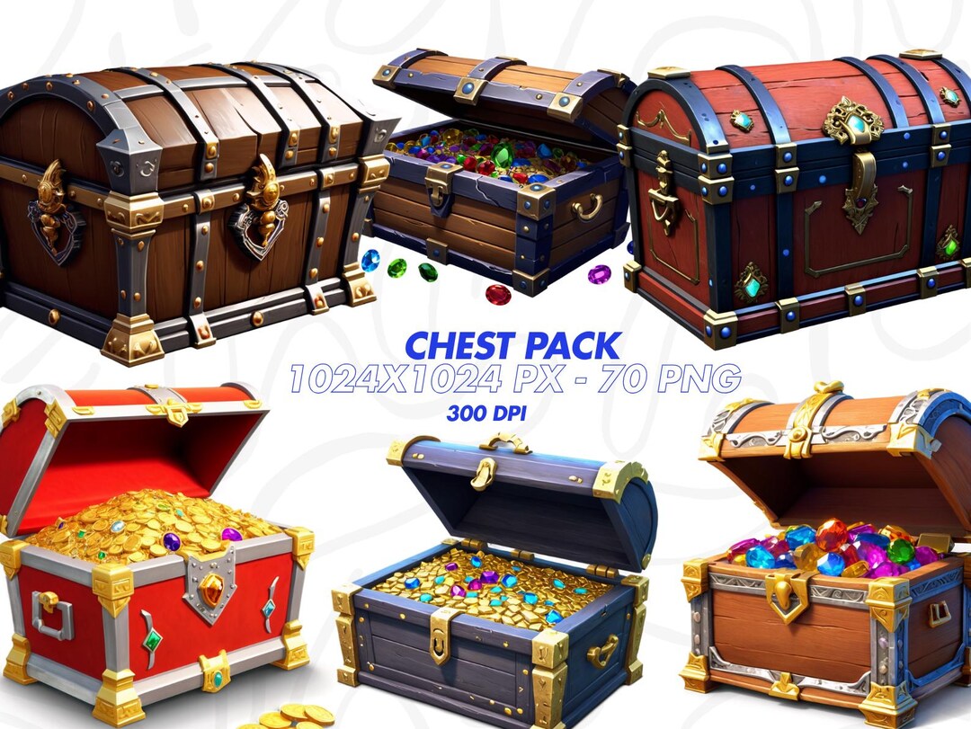 Treasure Chest Clipart Bundle Pirate, Printable, Gold Coin, & Gem Pngs ...