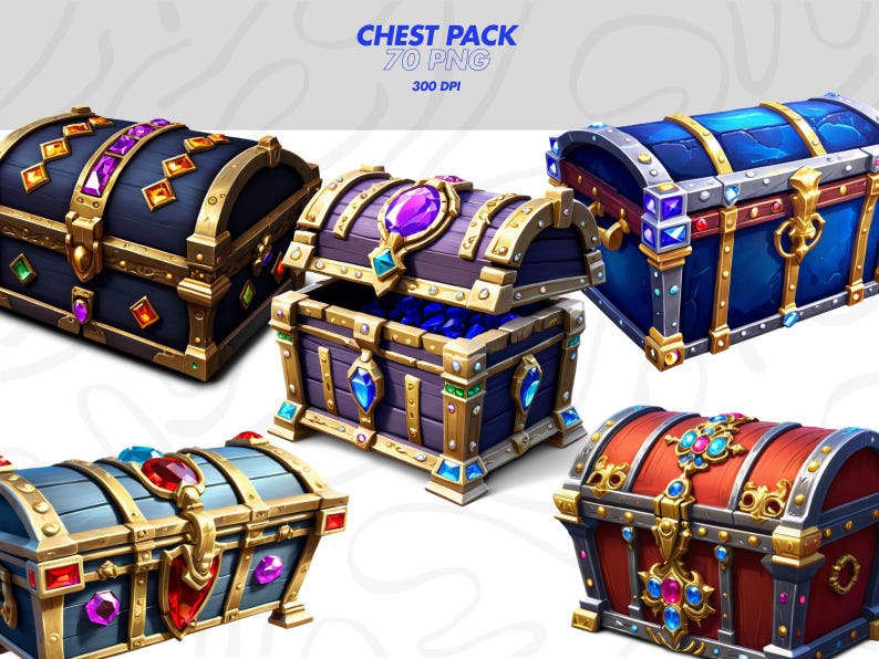 Treasure Chest Clipart Bundle | Pirate, Printable, Gold Coin, & Gem ...