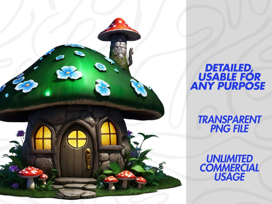 Mushroom Fairy Houses Clipart - 60 PNG Enchanting House Graphics, Fairy ...