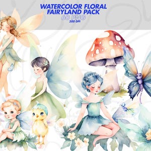 Watercolor Fairy Clipart, Cute Fairy Garden Clipart, Watercolor Floral ...