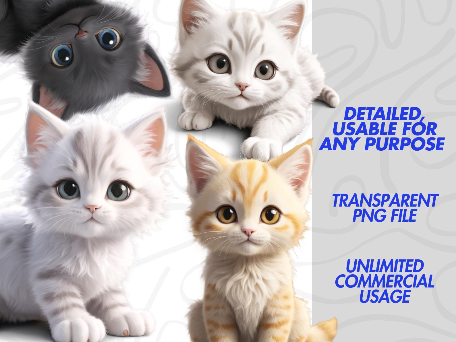 Sweet Cats Clipart Bundle, Cute Cat PNG, Kitten Graphics, Happy Baby ...