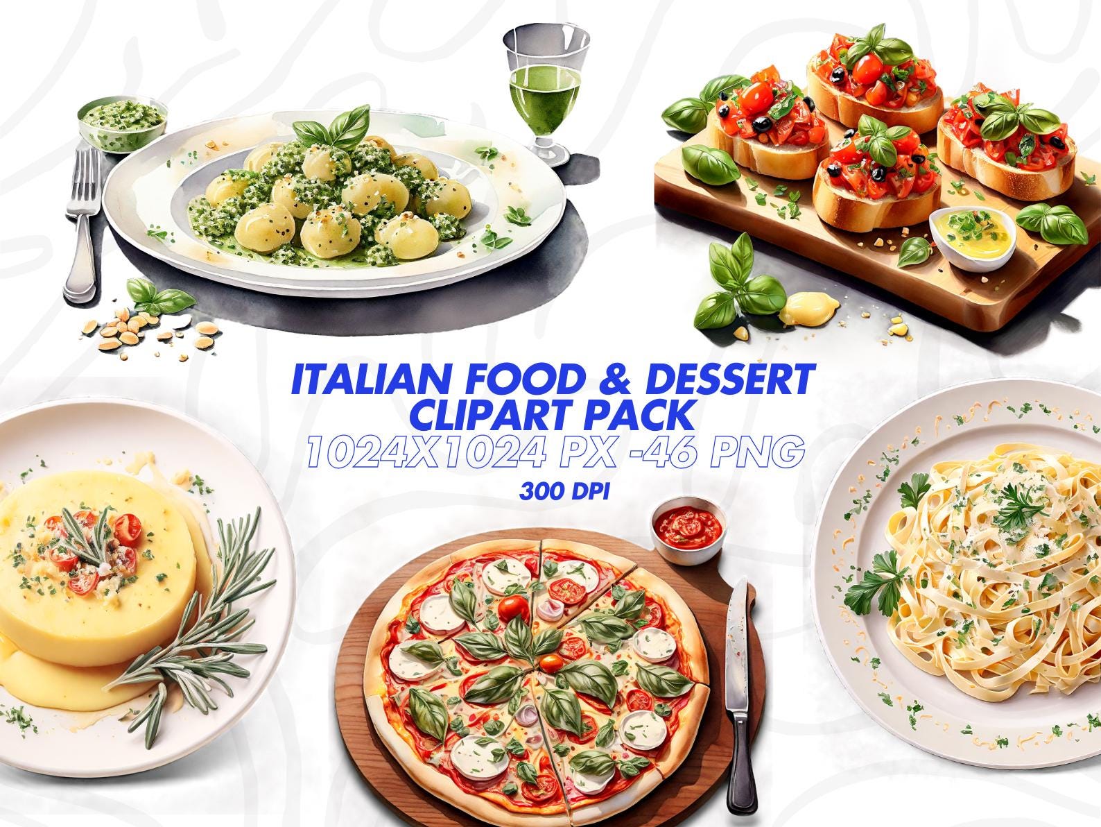 Watercolor Italian Food Clipart, Pizza Clipart, Pizza Party, Pizza Menu ...