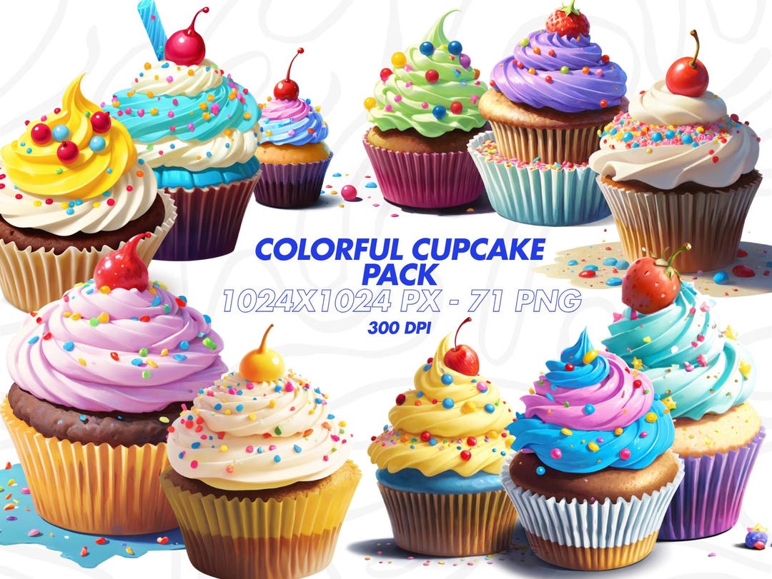 Cute Cupcake Clipart PNG Bundle | Kawaii Dessert Digital Download Art ...