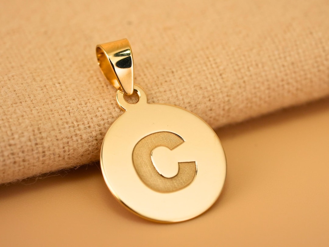 Personalized Initial Disc Pendant, Solid Gold or Sterling Silver ...