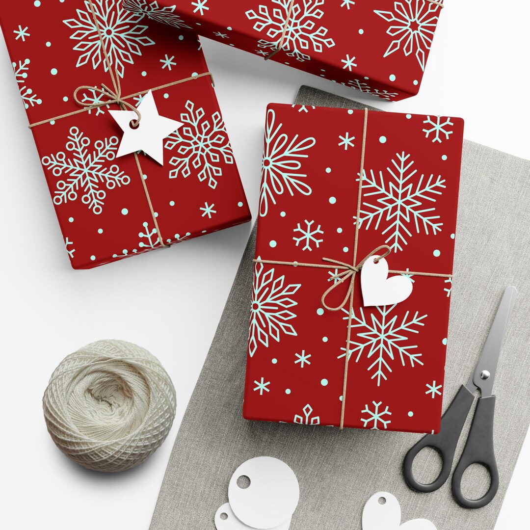 Christmas Gift Wrap Papers, Red Snowflake Design, Holiday Wrapping ...