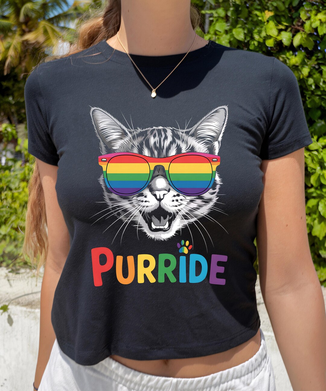 Purride Cat Baby Tee, Funny LGBTQ Pride Crop Top, Rainbow Kitty Queer ...