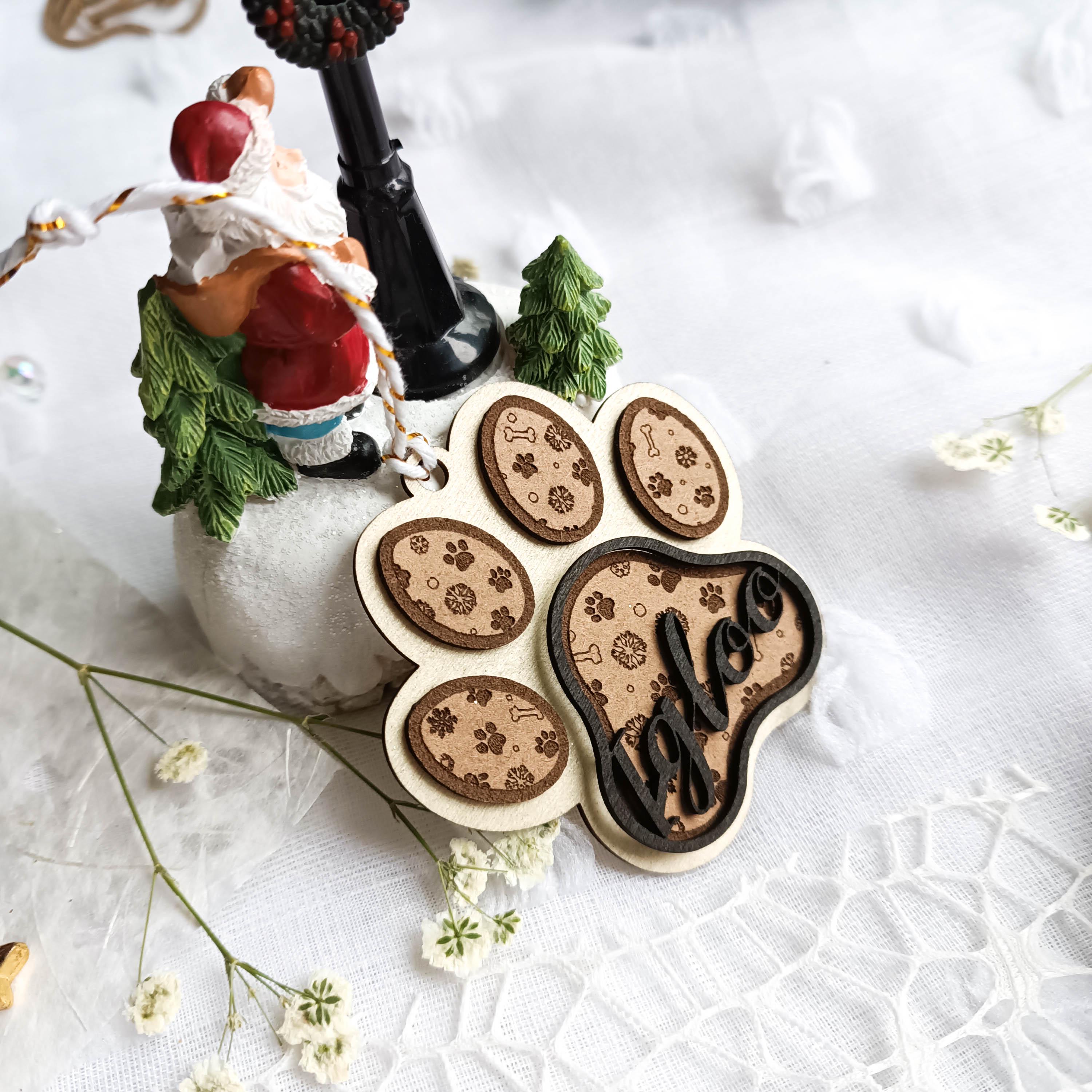 Personalized Wooden Dog & Cat Ornament | Paw Print Tree Hanger | Unique ...