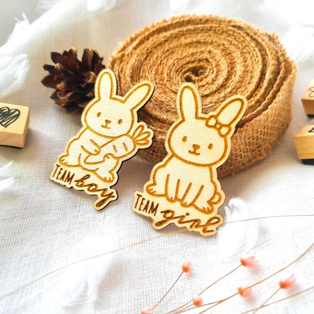 Set of Engraved Wooden Bunny Pins – Team Boy/team Girl Badge for Baby ...