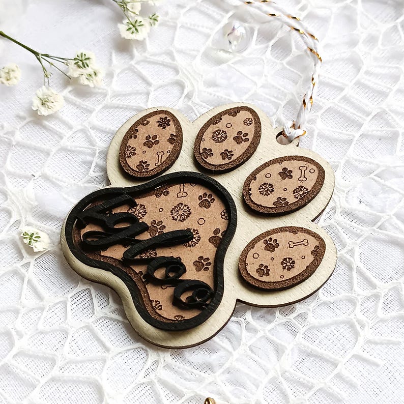 Personalized Wooden Dog & Cat Ornament | Paw Print Tree Hanger | Unique ...