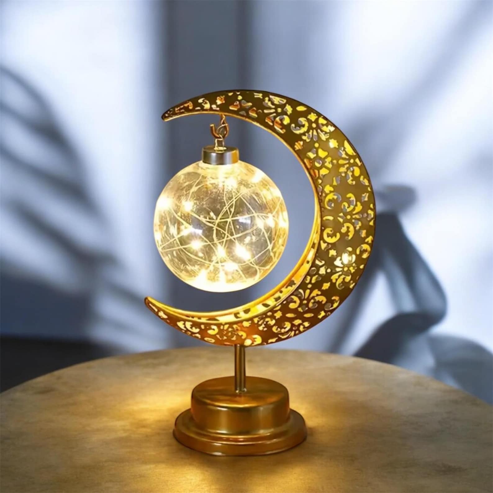 Golden Crescent Moon LED Light | Ramadan Decor | Eid Decoration ...