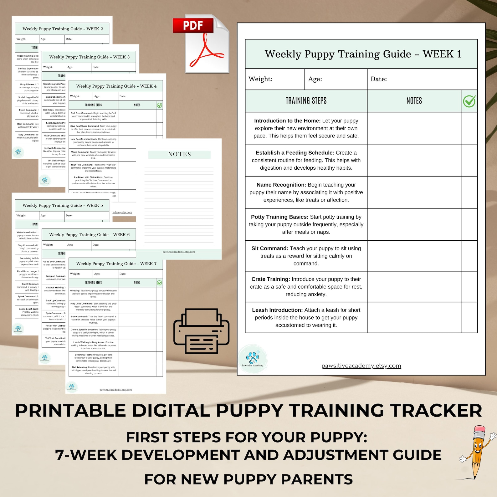 Printable Digital Dog Training Tracker, First Steps for Your Puppy: 7 ...