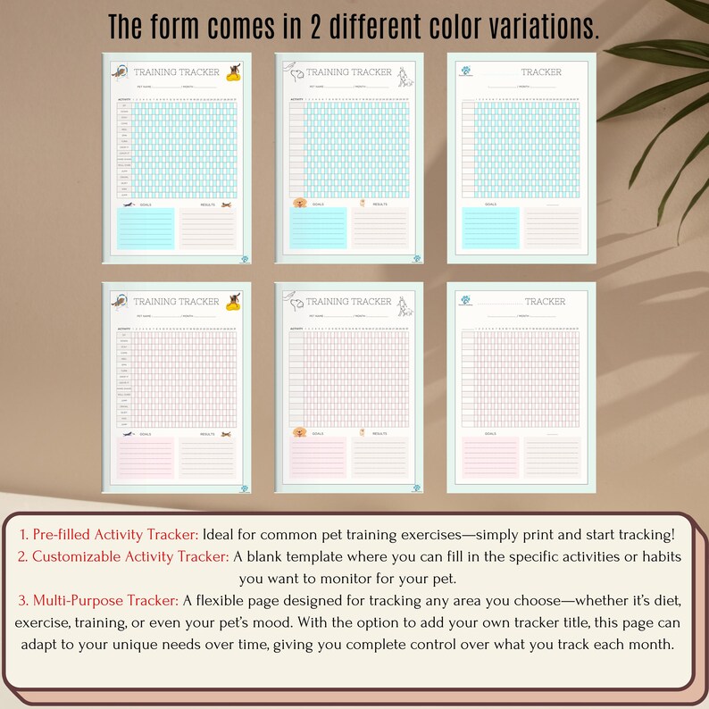Printable Pet Training / Habit Tracker PDF - Customizable Monthly Goals ...