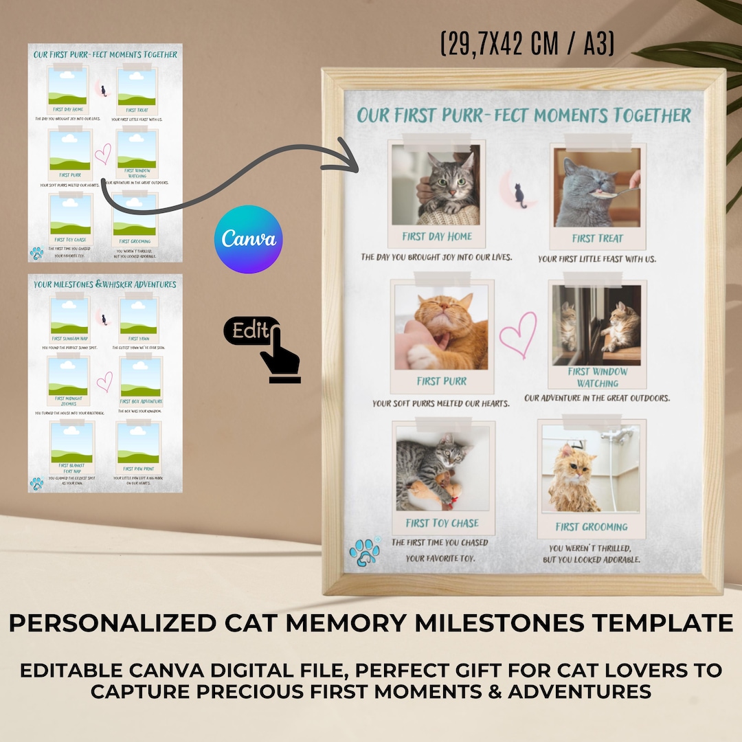 Cat Memory Milestones Template: Editable Canva File (digital Download ...