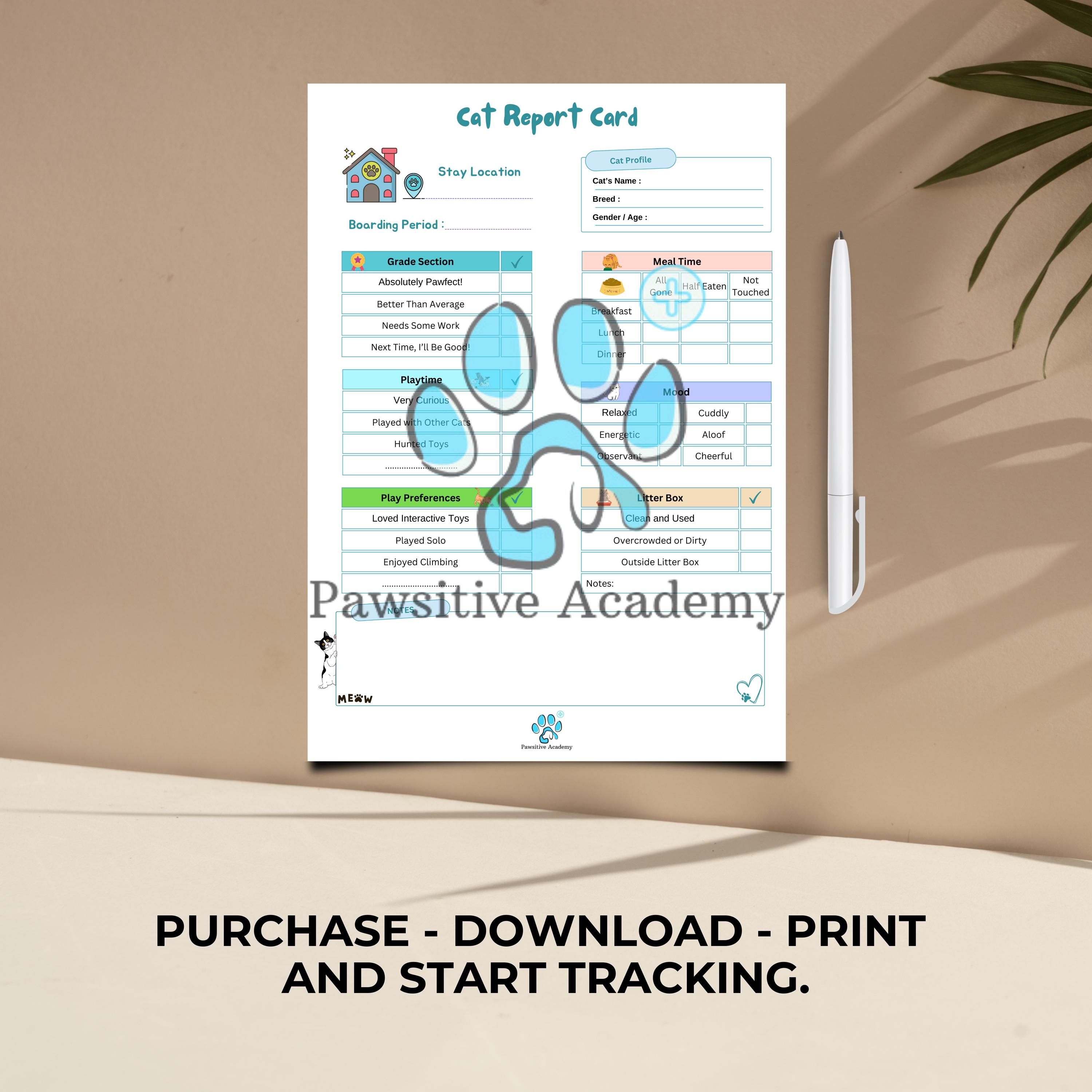 Digital Cat Report Card for Sitters & Pet Hotels – Perfect for Tracking ...