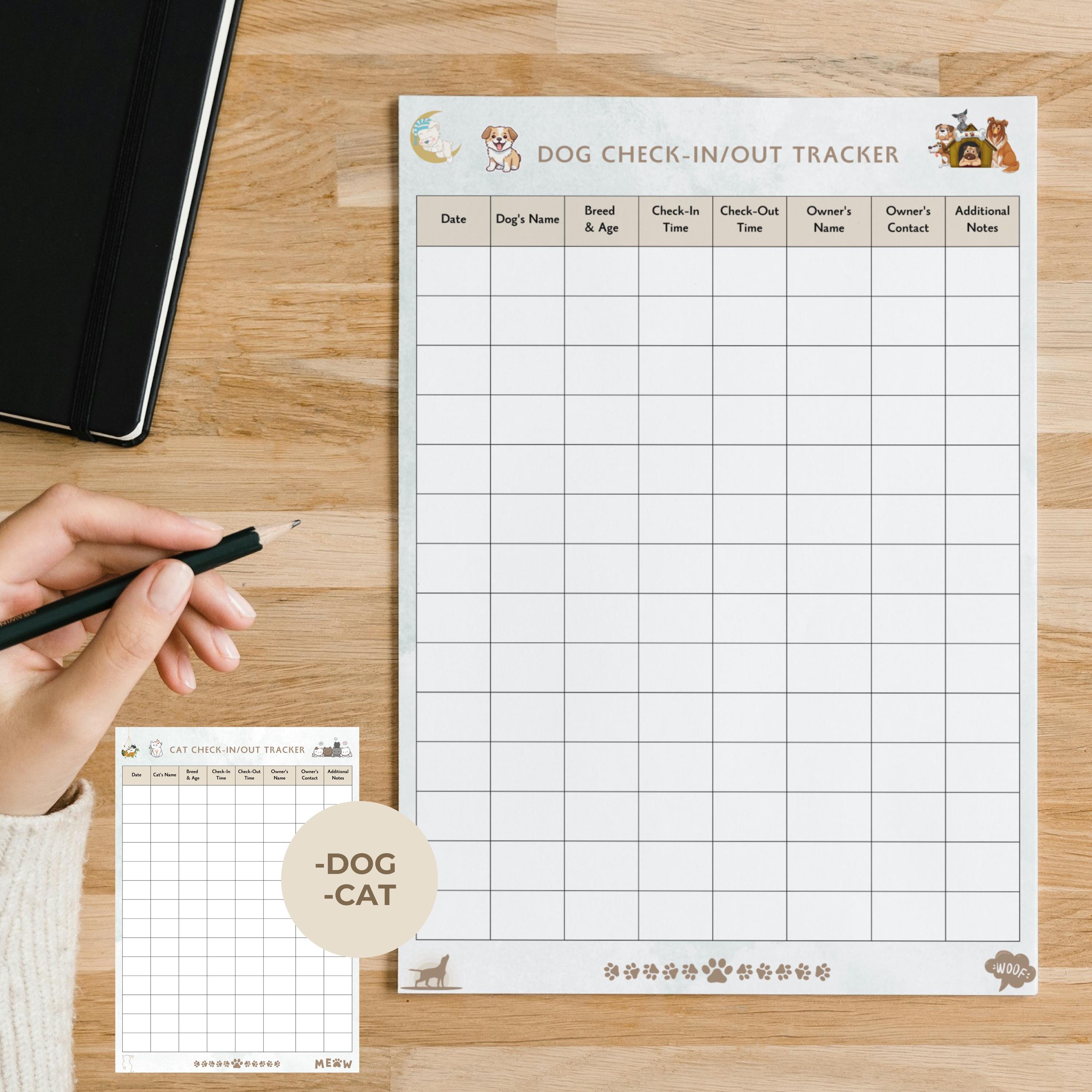 Pet Check-in/out Tracker Printable PDF – Cat & Dog Care Log for Pet ...